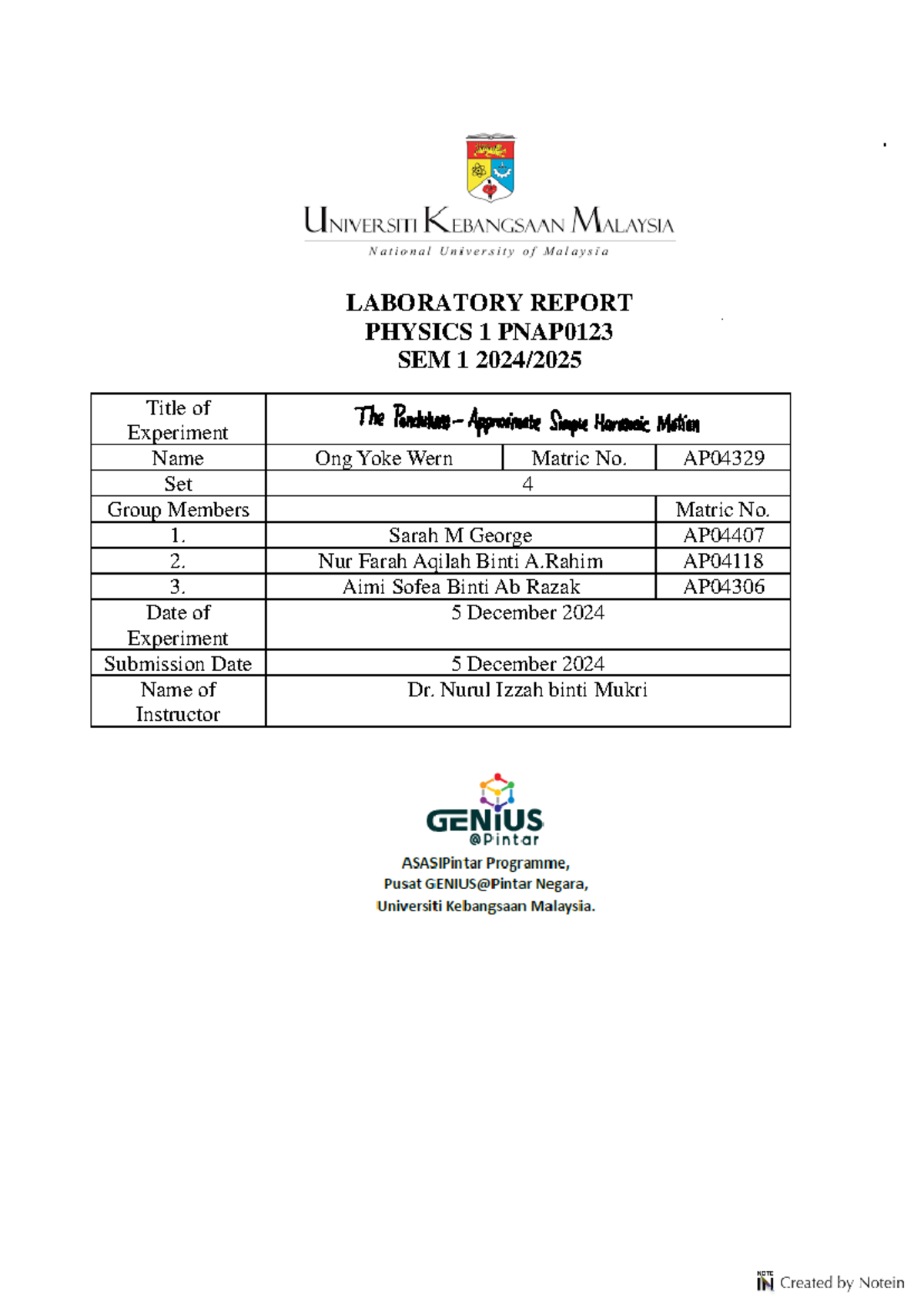 Lab Report 3 - Physics- the pendulum practical 3 - LABORATORY REPORT ...