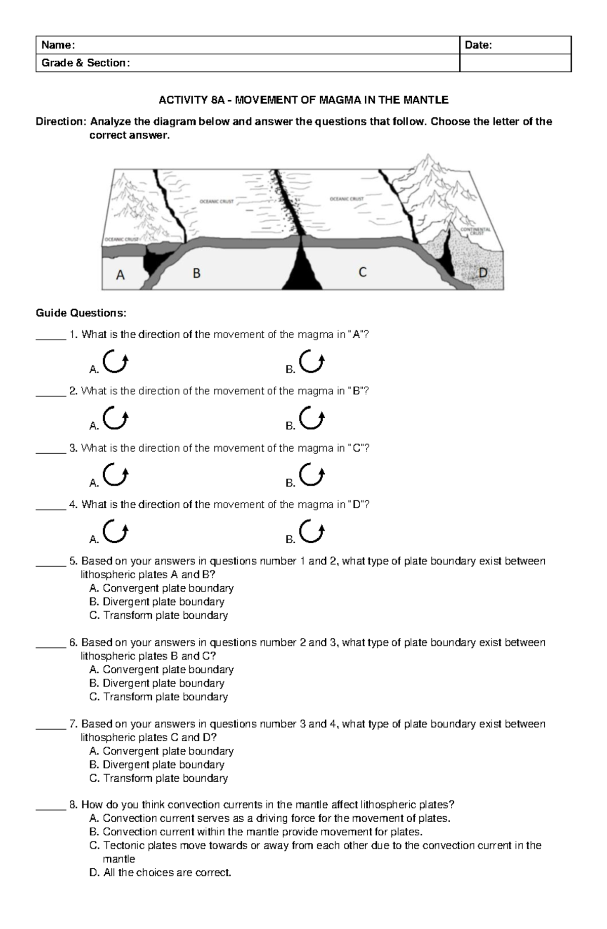 Activity 8A, 8B, & 8D: Movement of Magma & Convection Currents - Studocu