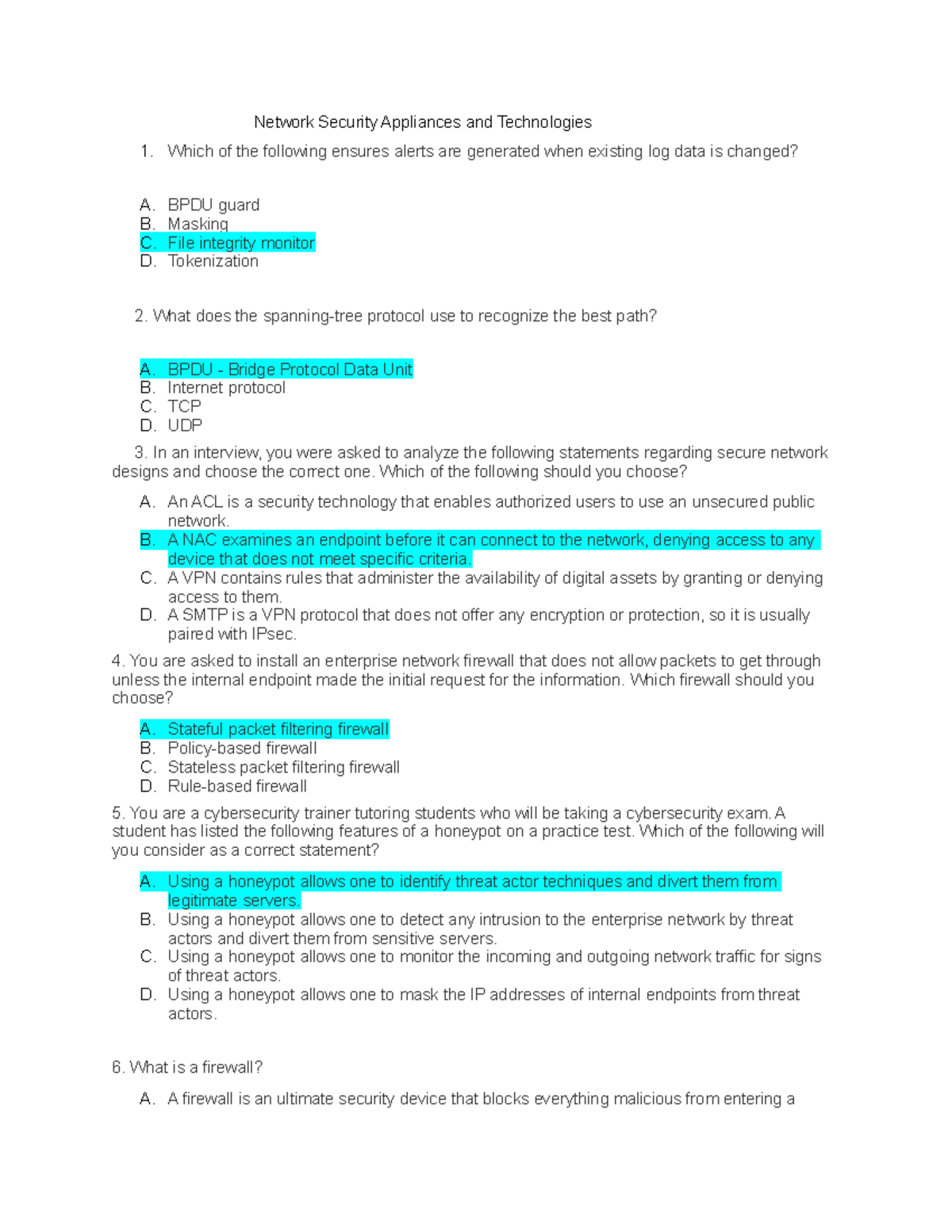 Chapter 9 practice questions - Network Security Appliances and ...