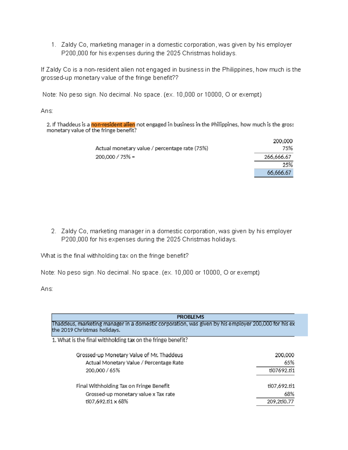 Tax Assignment - Practices on Fringe Benefits and Withholding Tax - Studocu