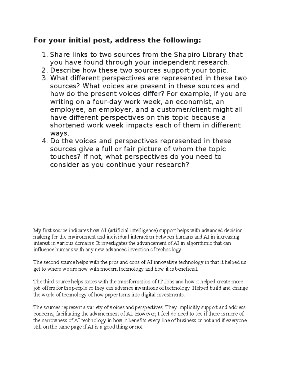 ENG 190 Discussion: Analyzing Perspectives on AI in Research Sources ...