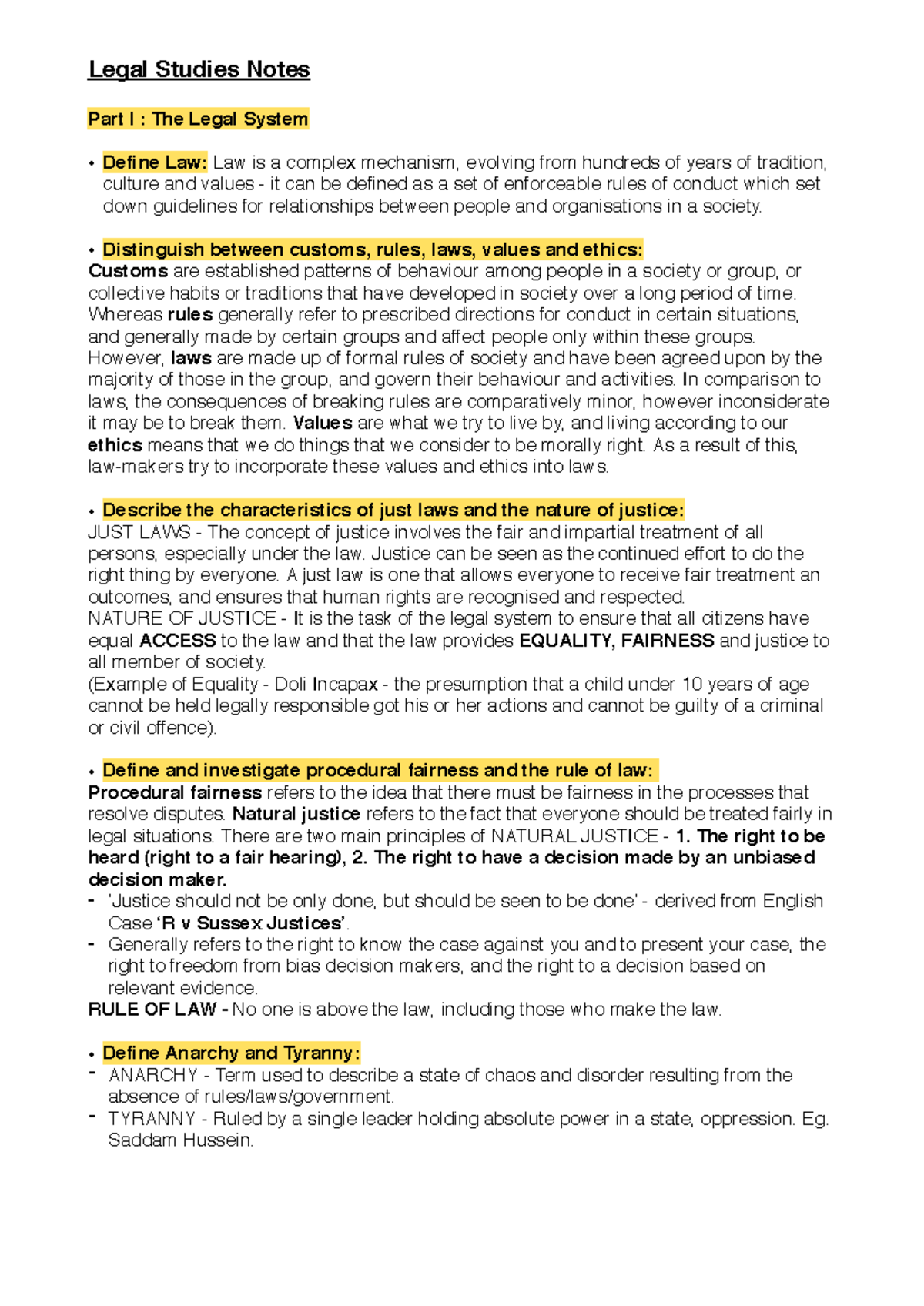 Prelim Notes Year 11 Legal - Legal Studies Notes ! Part I : The Legal ...
