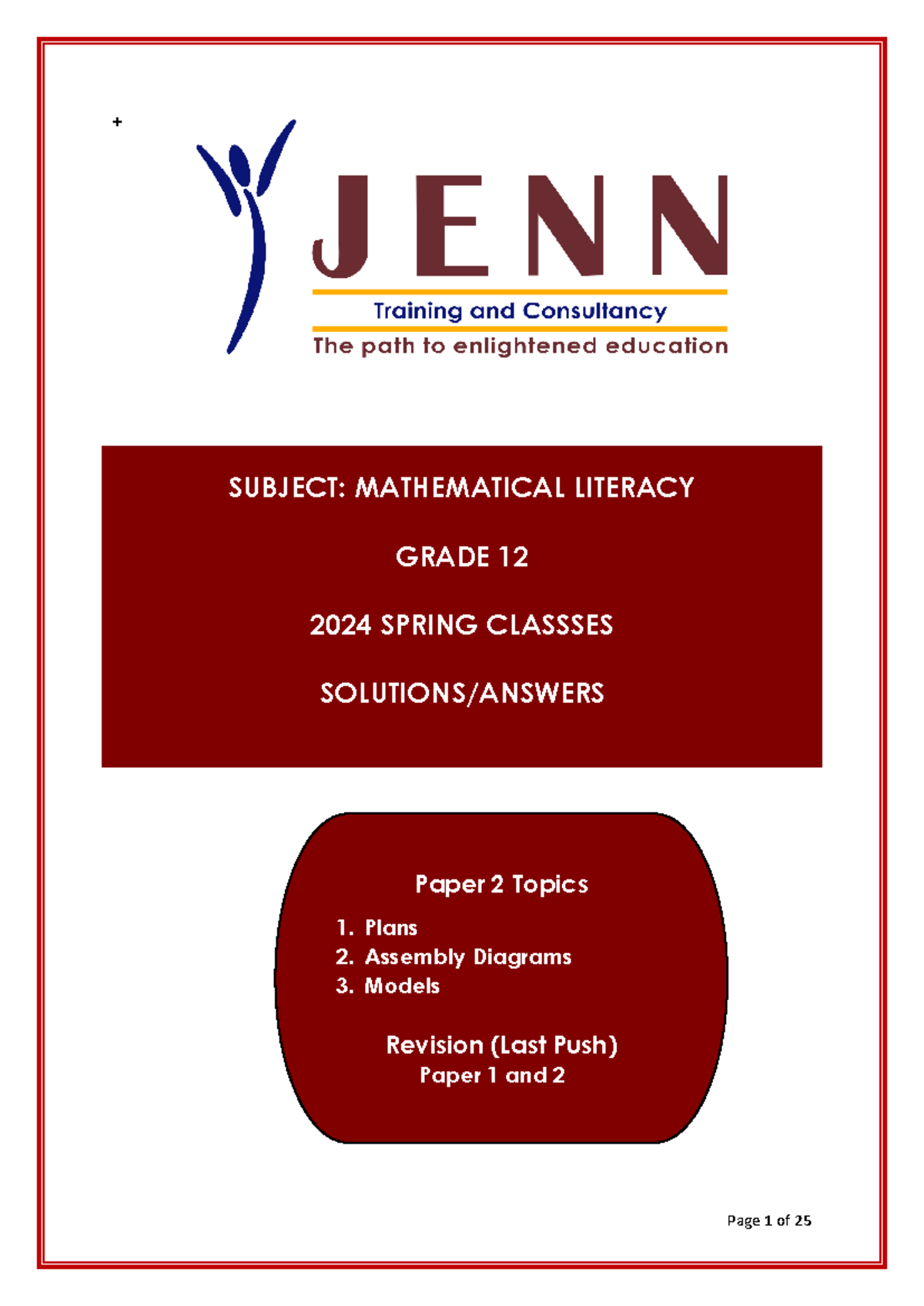 Mathematical Literacy G12 2024 Spring: Paper 2 Revision Guide - Studocu