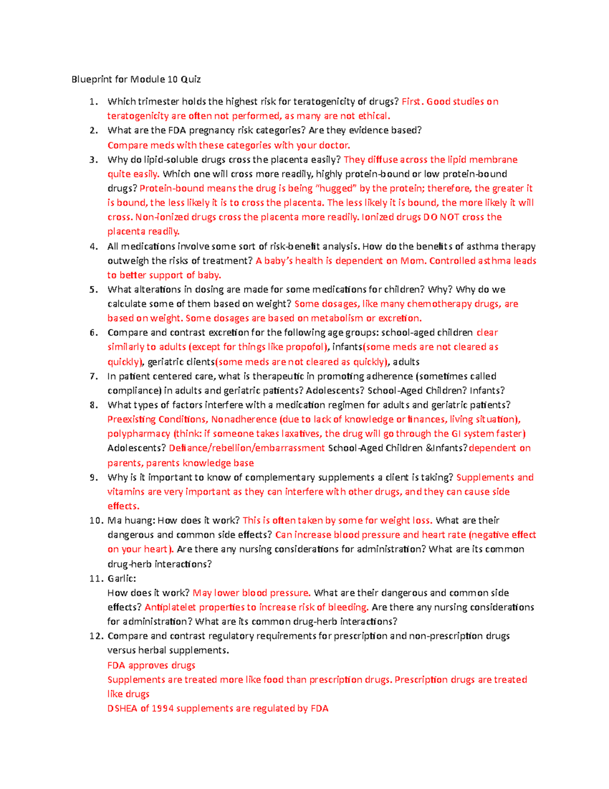 Mdule 10 pharm question and answers - Blueprint for Module 10 Quiz 1 ...