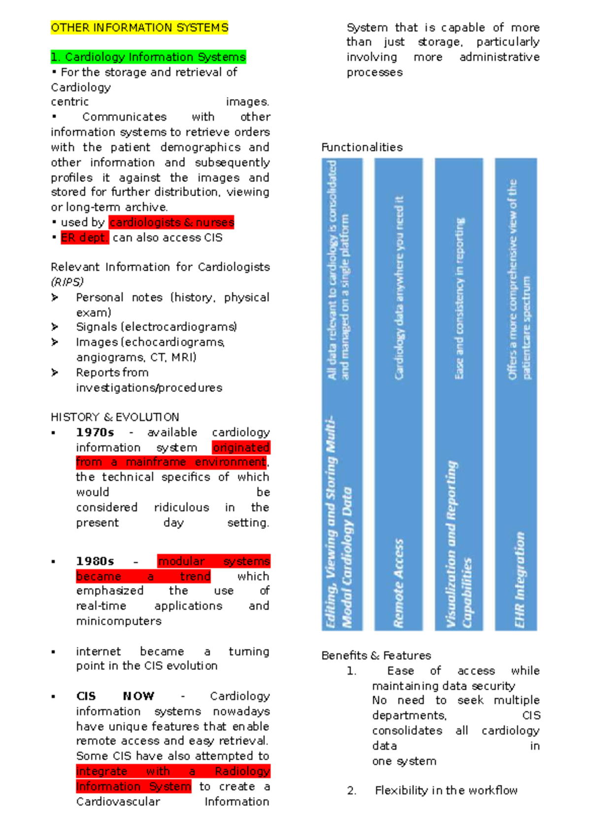 ICTM 101: Final Exam Notes on Cardiology Information Systems - Studocu