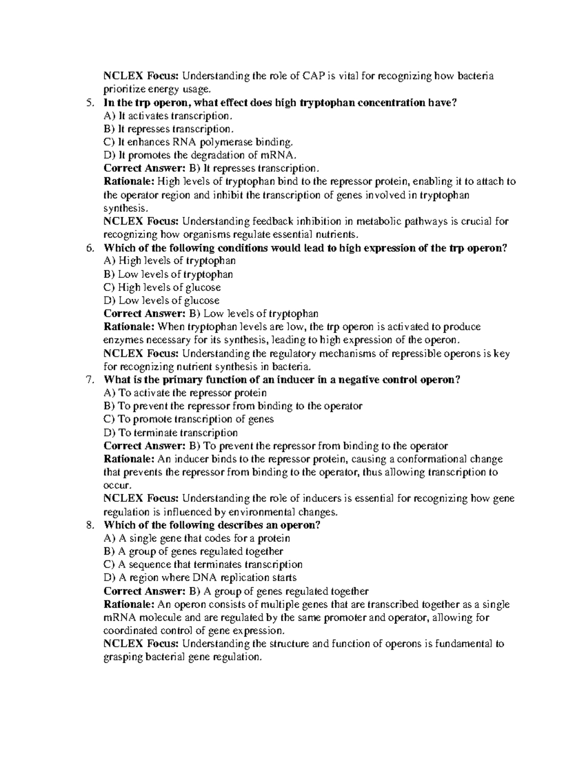 NCLEX Focus: Gene Regulation and the Trp Operon Mechanisms - Studocu