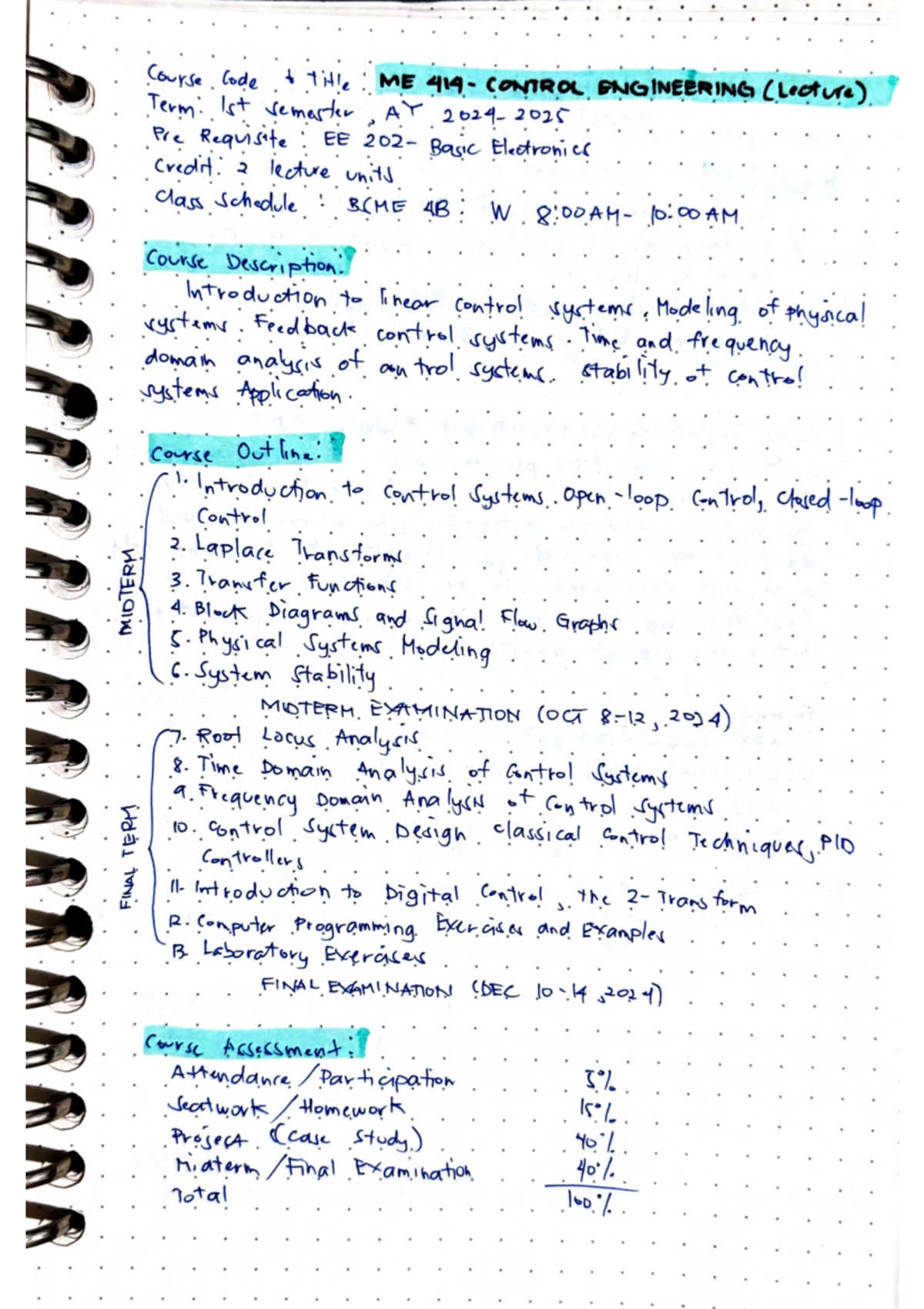 ME CONTROL ENGINEERING - Lecture Notes & Case Study (1st Sem) - Studocu