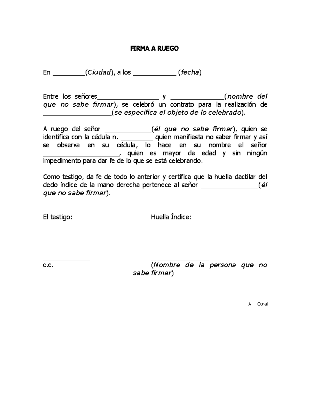 Firma a Ruego - Práctica de Contrato y Testigo en Ciudad - Studocu