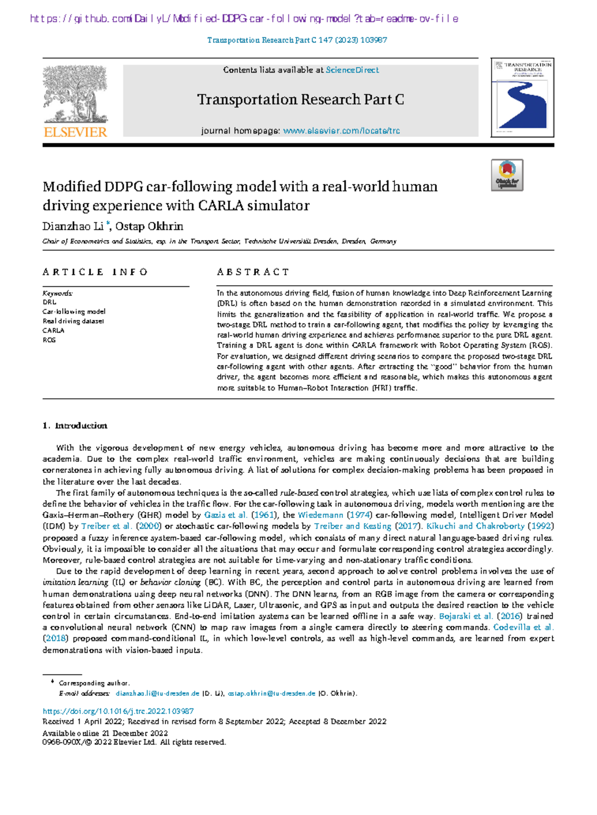 Modified DDPG Model for Car-Following with Human Data in CARLA - Studocu