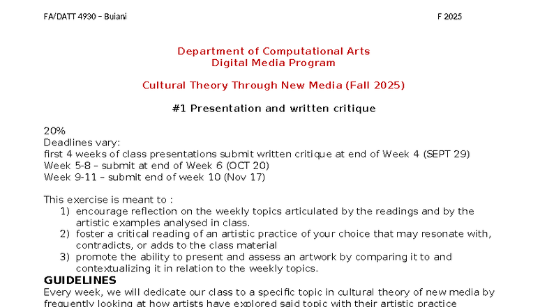 4930 F25 Cultural Theory Through New Media: Presentation Guidelines ...