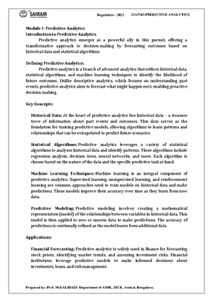 21AI743 PA Module 4 Lecture Notes: Performance in Regression Models ...