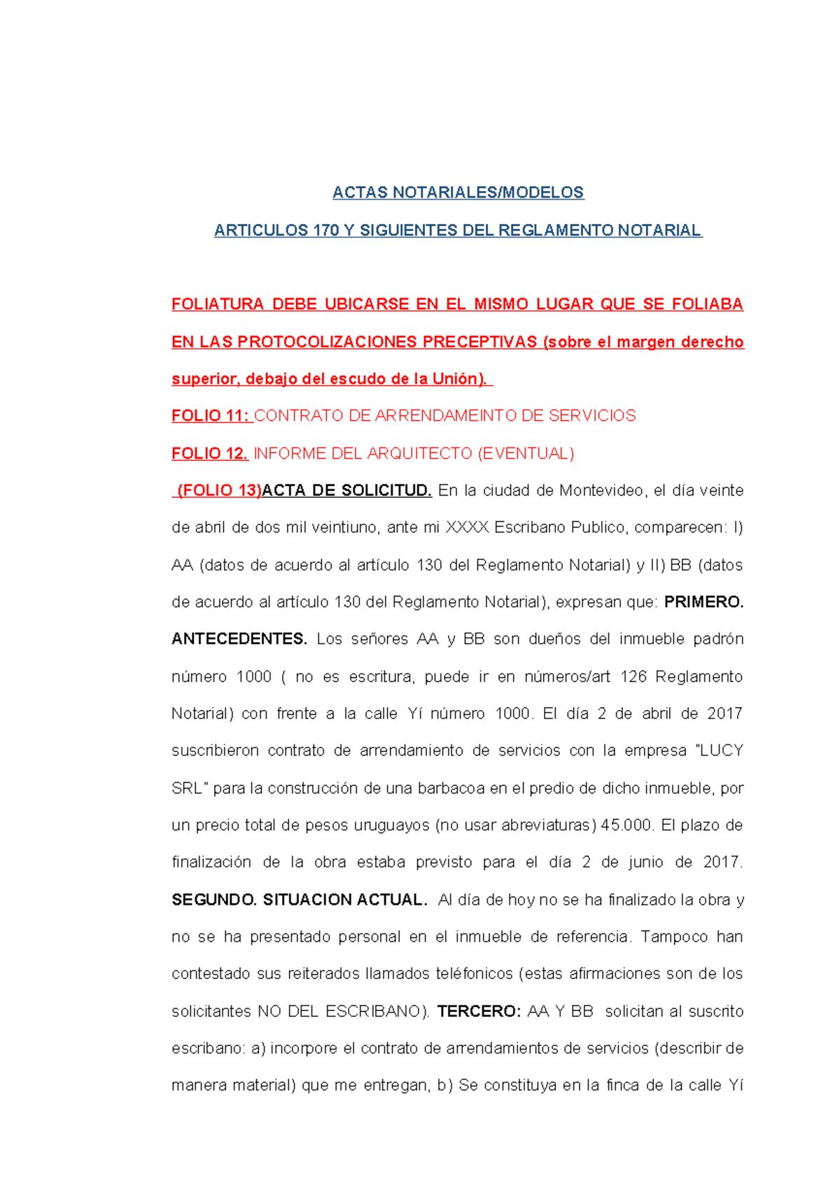 Modelos Básicos de Actas Notariales según Reglamento Notarial 170 ...