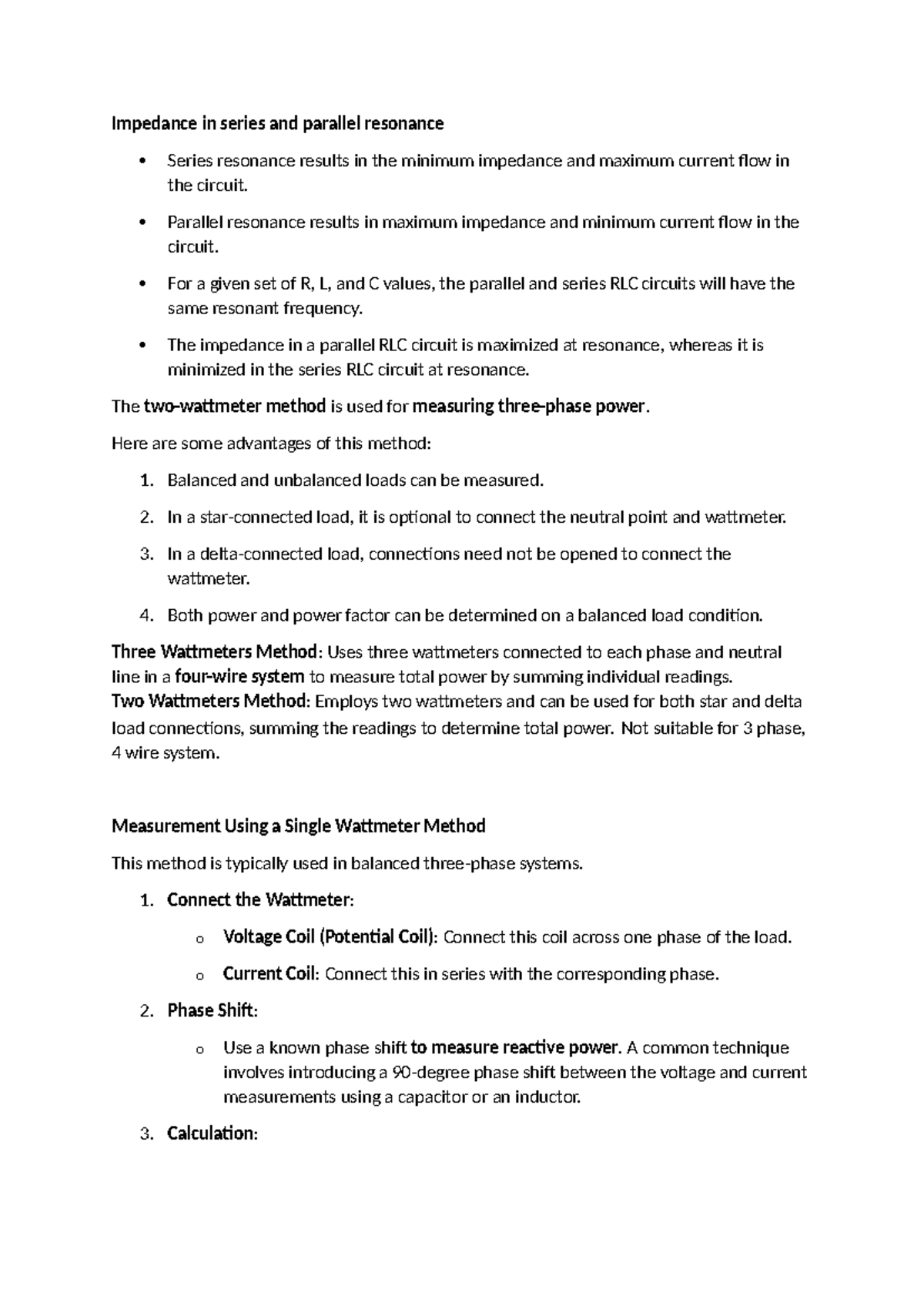 RLC Circuits and Power Measurement Methods: EE 101 Lecture Notes - Studocu