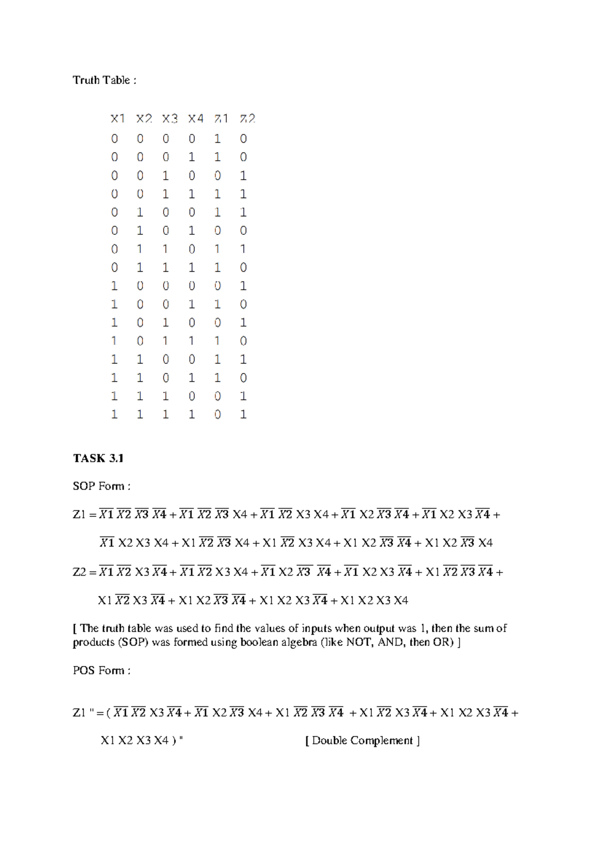 1047 - Assignment 1: Truth Table and SOP/POS Forms Analysis - Studocu