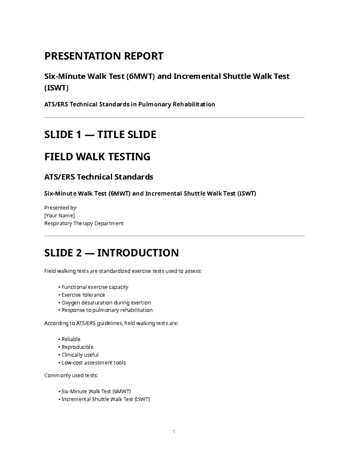 Technical Standards for 6MWT & ISWT in Pulmonary Rehab Presentation ...