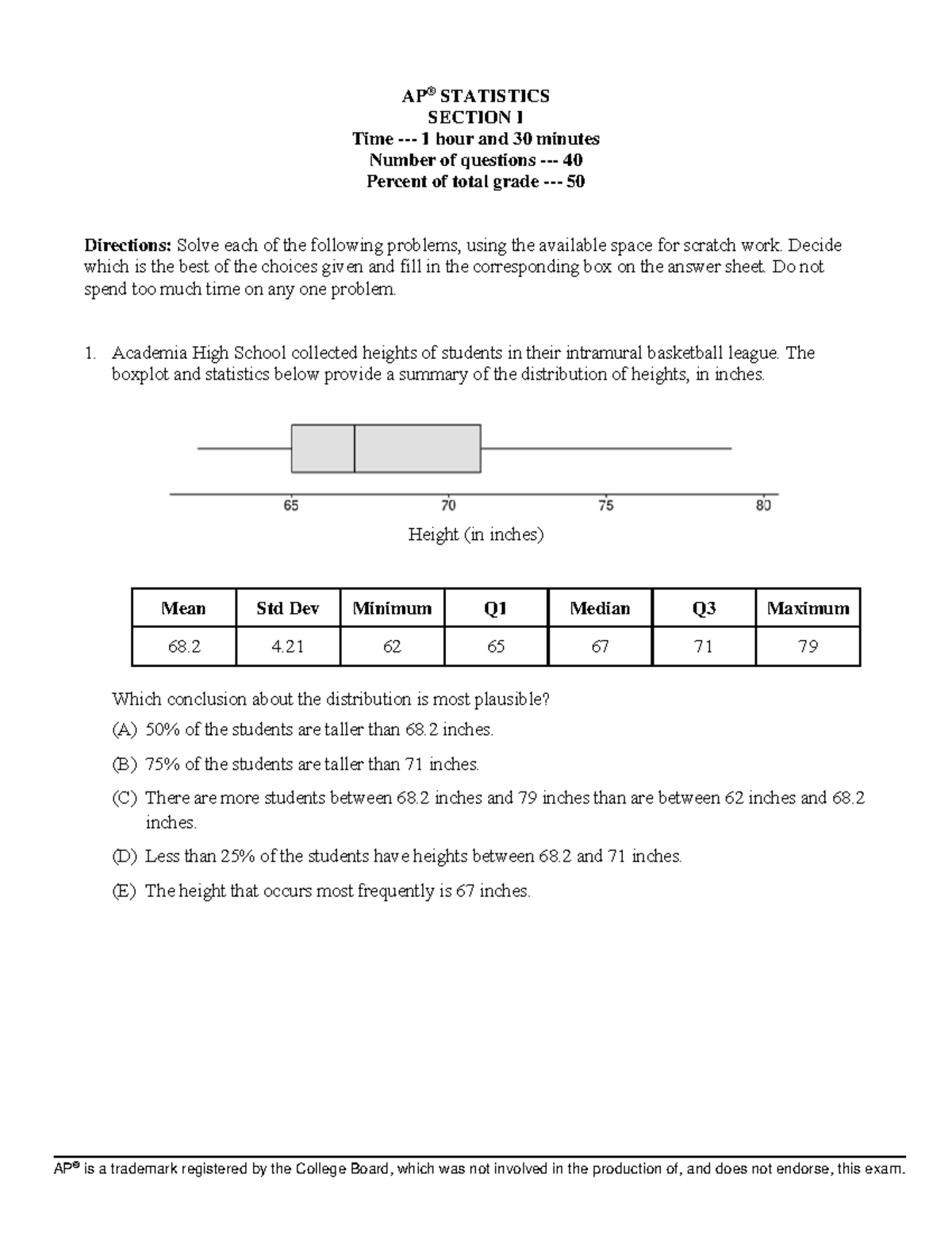 AP Statistics Practice Exam 2018 Review and Solutions - Studocu