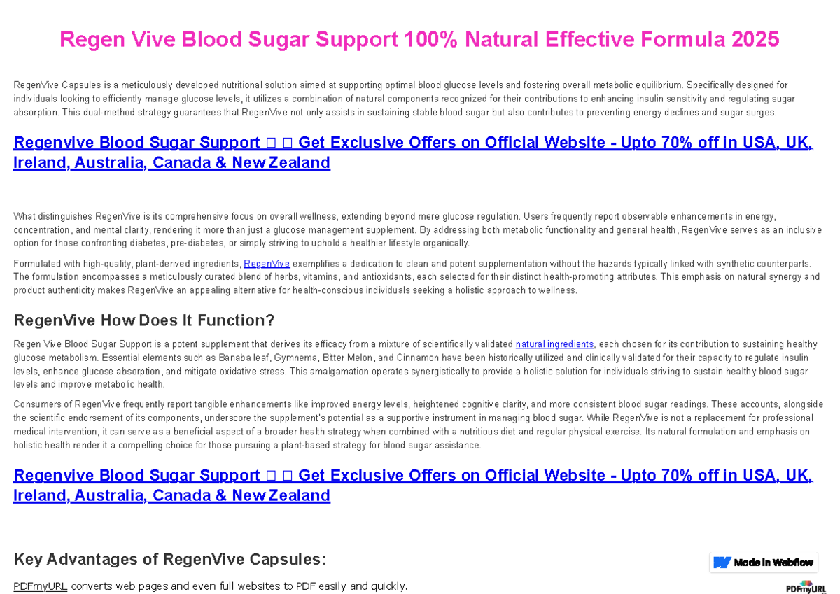 Regen Vive Blood Sugar Support Capsules: Natural Formula for 2025 - Studocu
