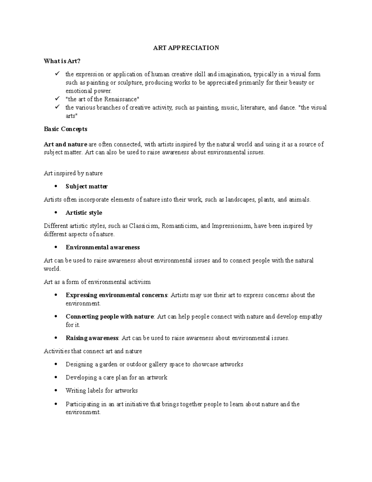 ART Appreciation Lesson 1 1 - ART APPRECIATION What is Art? the ...