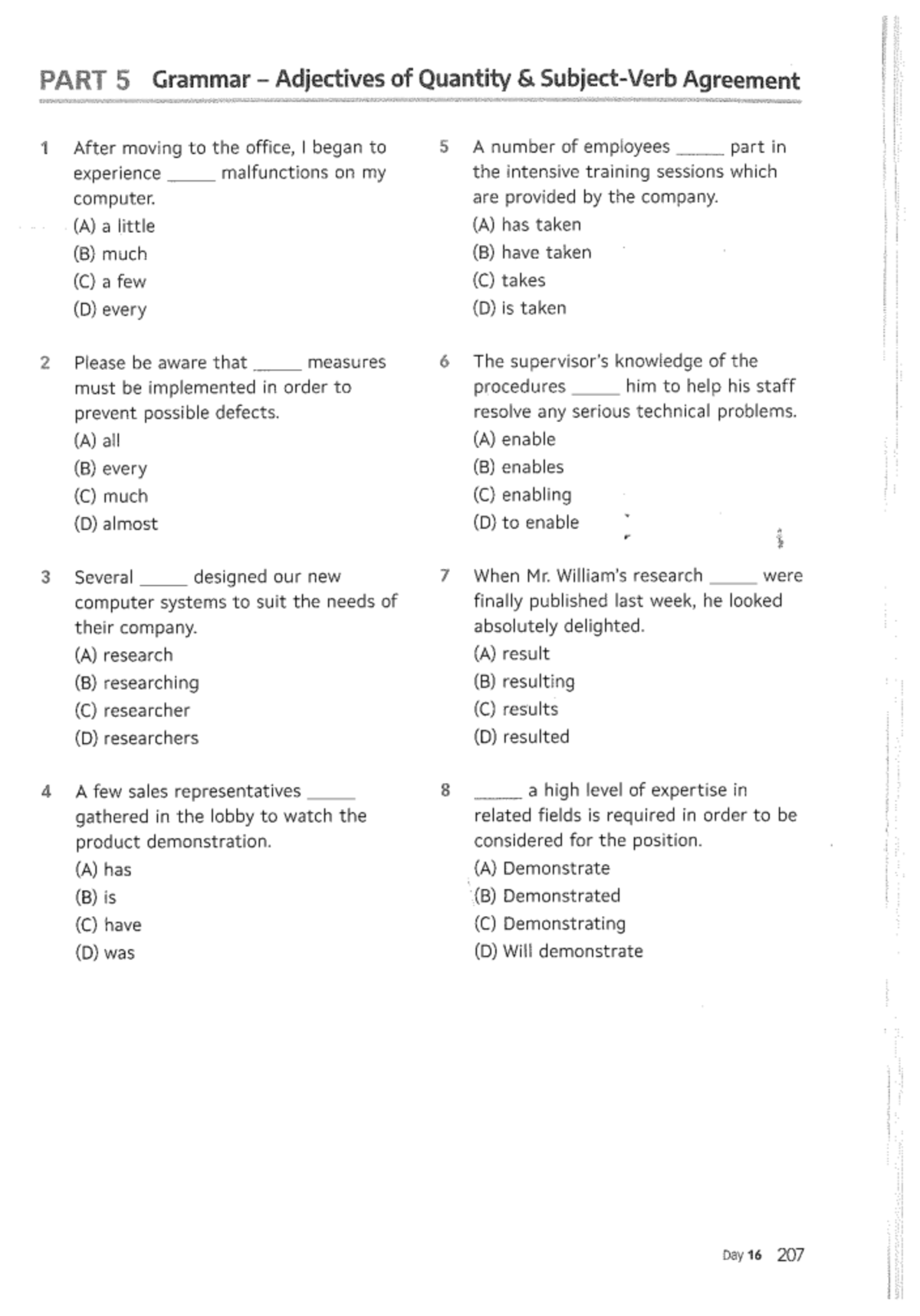 PART 5 Grammar & Vocabulary: Adjectives of Quantity Agreement - Studocu