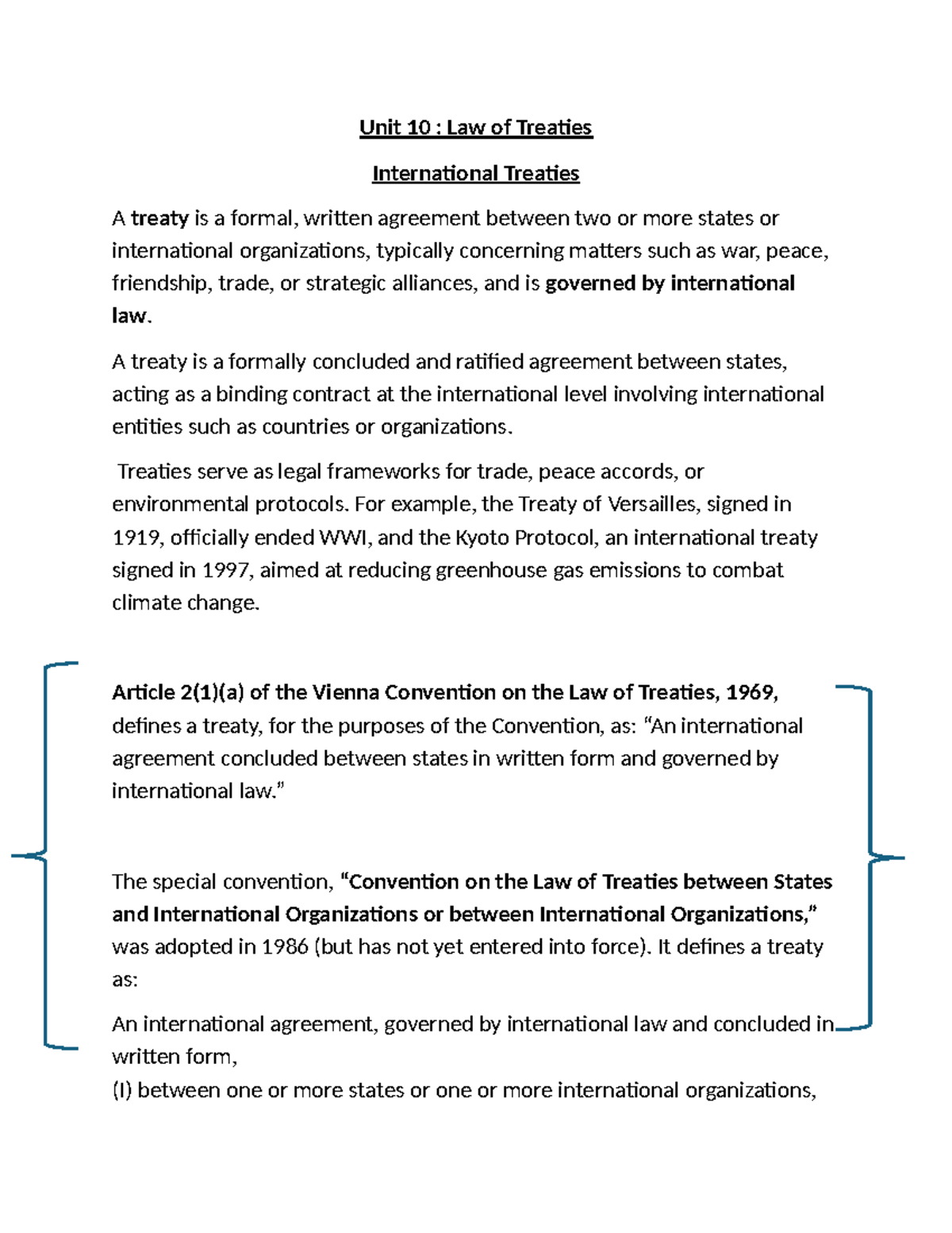 Unit 10: Law of Treaties - Understanding International Agreements - Studocu