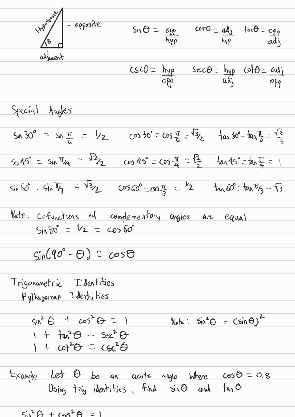 BS-101: Trigonometric Identities and Special Angles Overview - Studocu