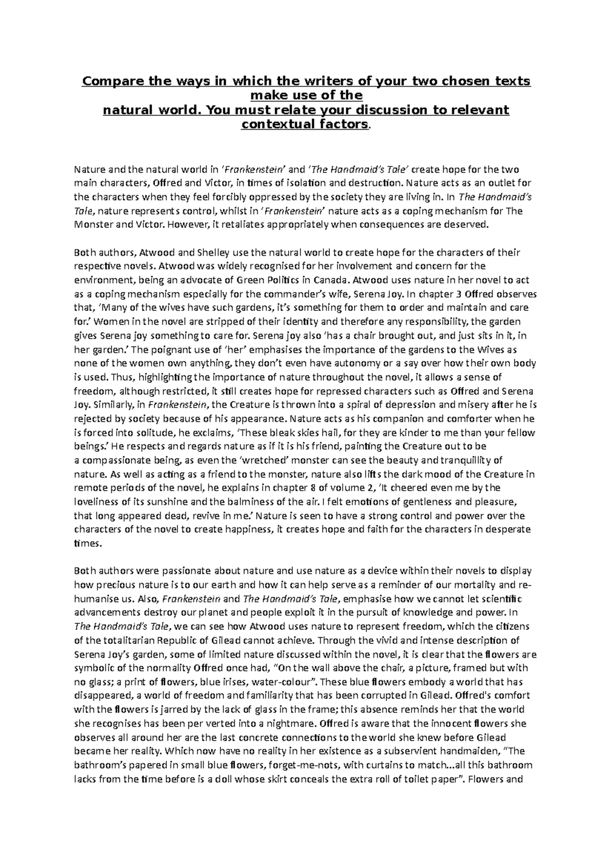 Compare the ways in which the writers of your two chosen texts make use ...