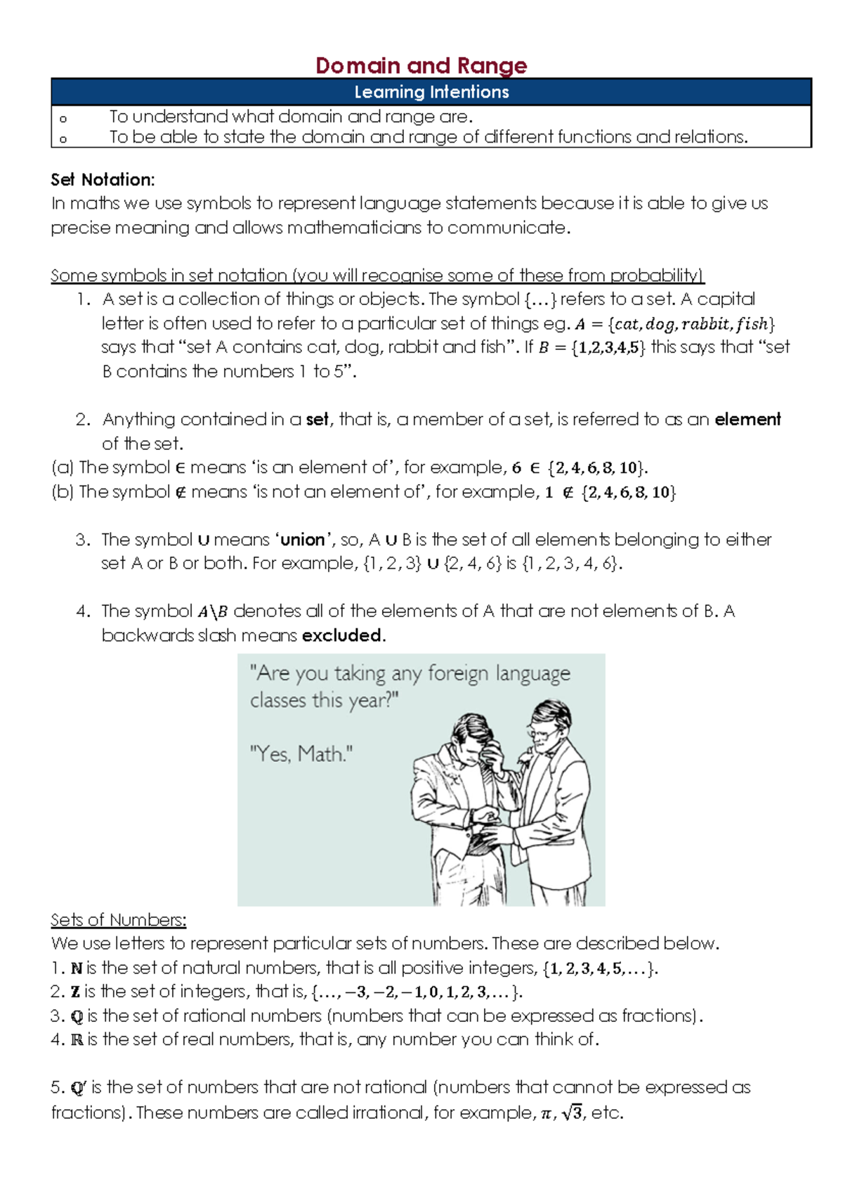 Domain and Range - Math Notes (MATH101) - Studocu