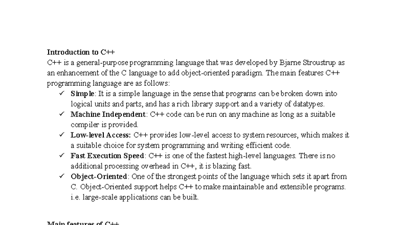 Introduction to C++ - Computer Programming Overview - Studocu