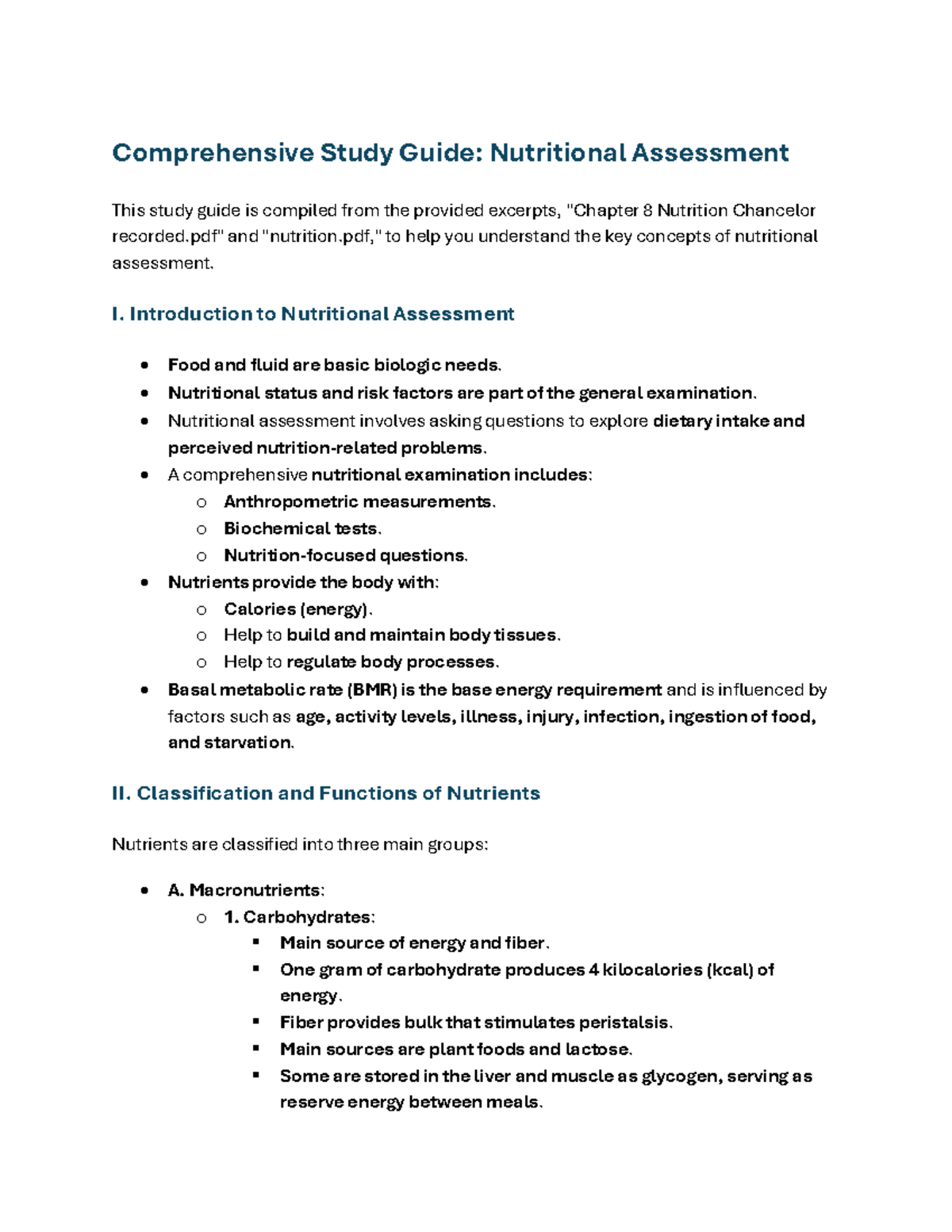 NSG 333 Nutrition: Comprehensive Study Guide for Nutritional Assessment ...