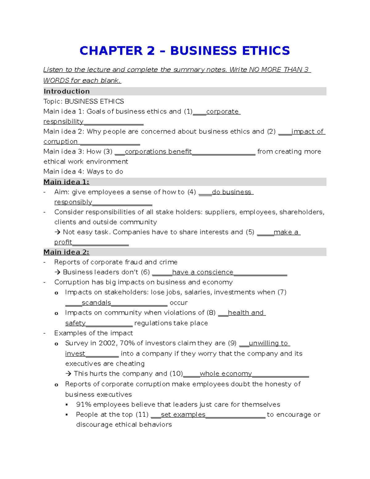 Chapter 2 - Summary Notes on Business Ethics Concepts - Studocu