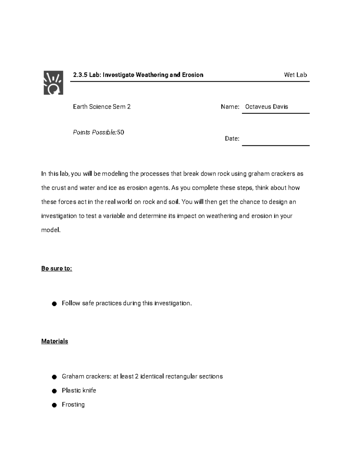2.3.5 Lab: Weathering and Erosion Investigation - Earth Science Sem 2 ...