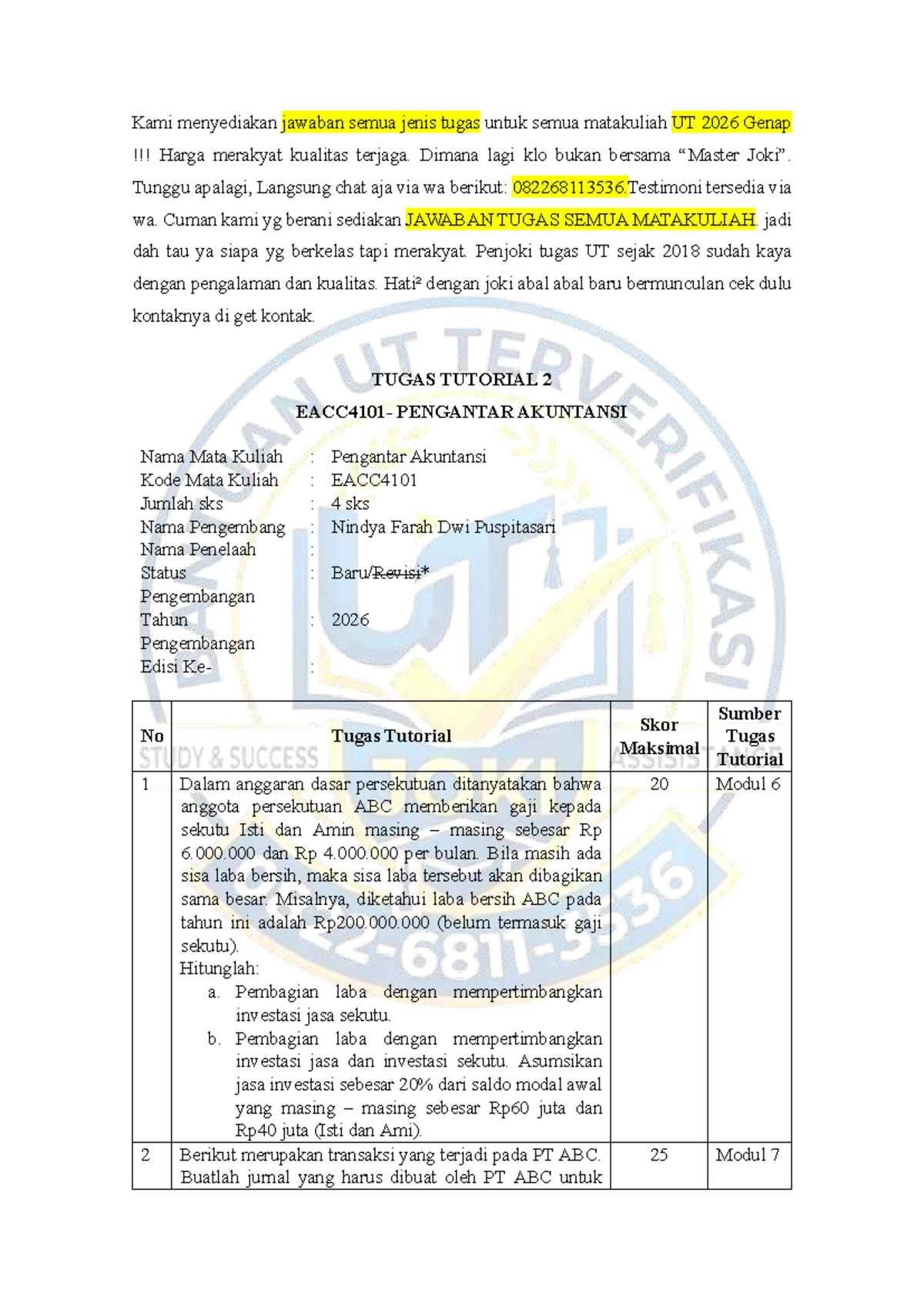 Tugas Tutorial 2 EACC4101 - Pengantar Akuntansi dan Pembagian Laba ...