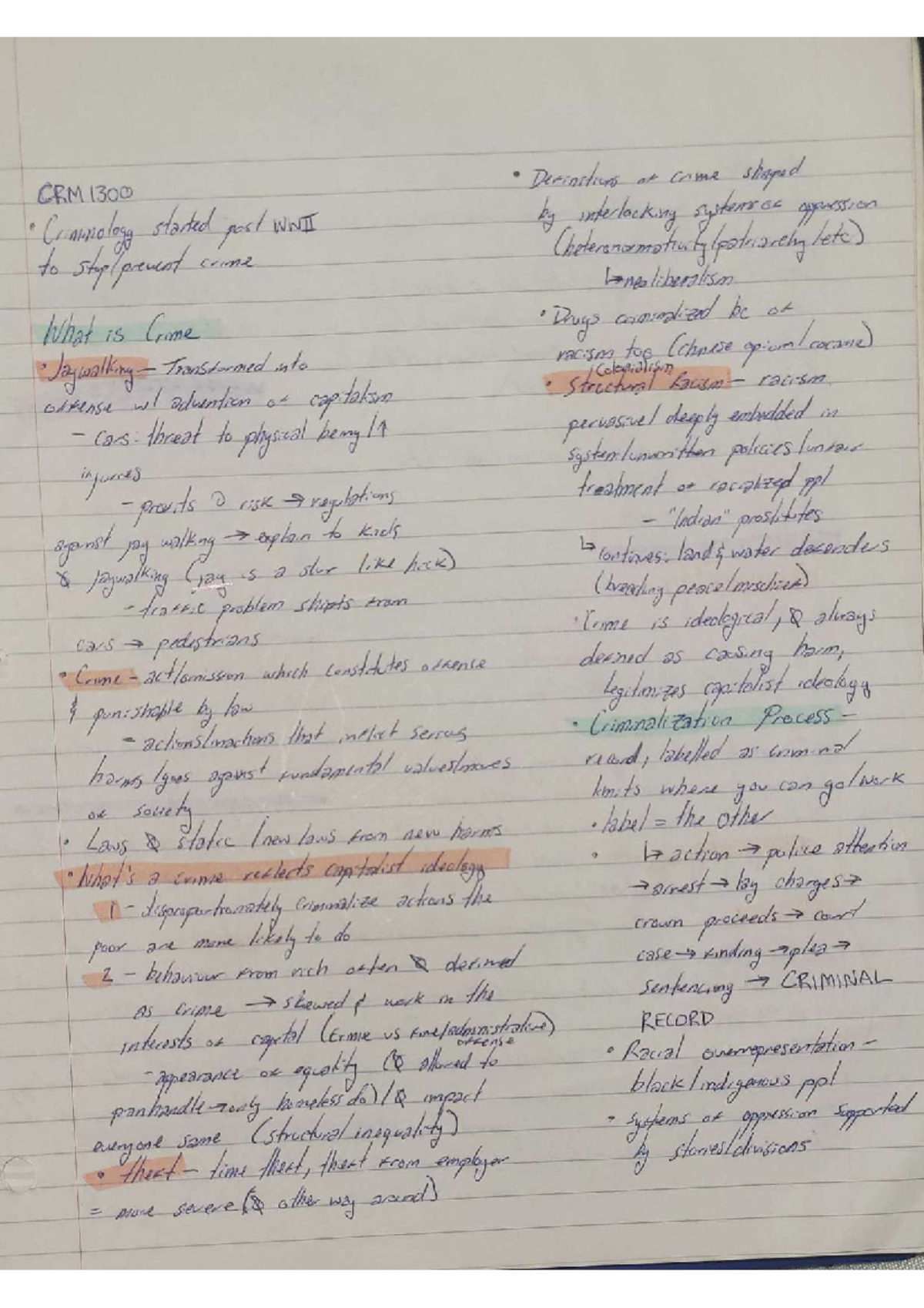 CRM 1300 Lecture Notes: Understanding Crime and Systemic Oppression ...