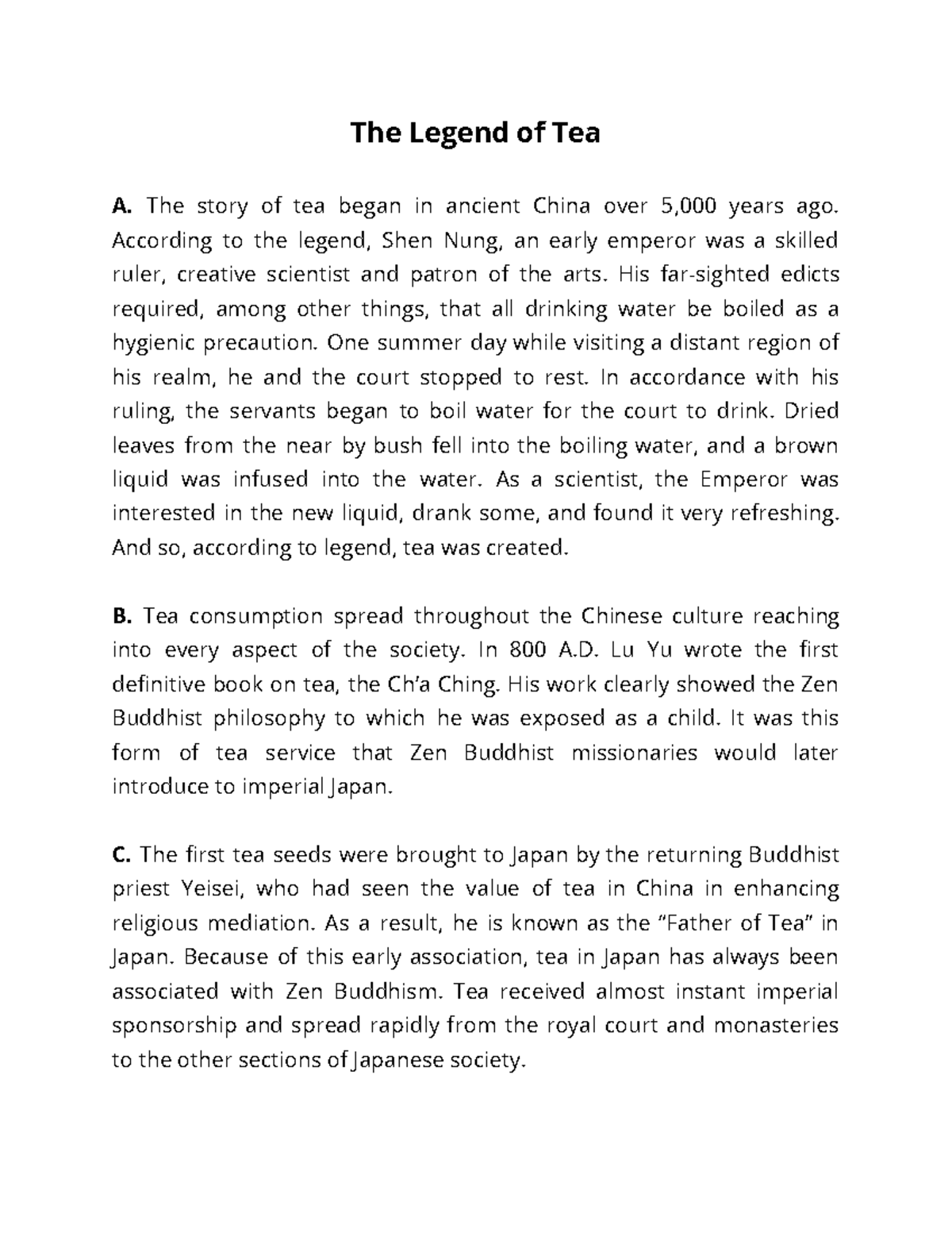 The Legend of Tea: Historical Insights and Cultural Impact (Course Code ...