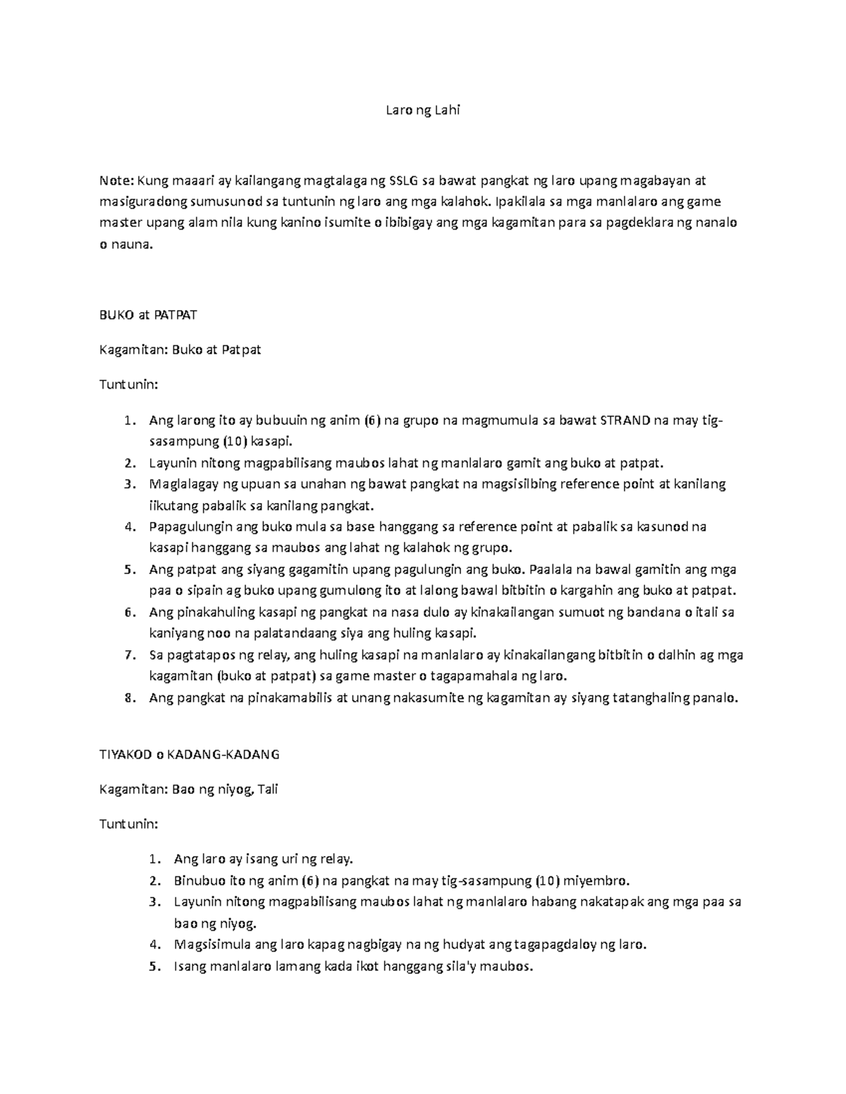 Laro ng Lahi - 2023 - Laro ng Lahi Note: Kung maaari ay kailangang ...