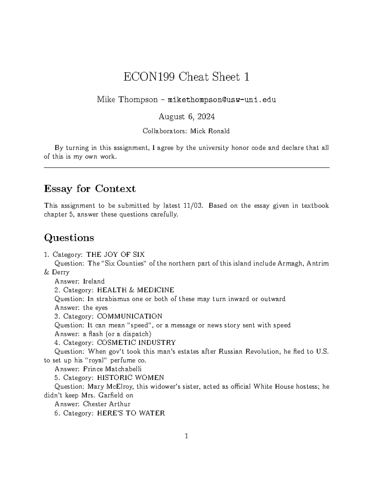 ECON199 Cheat Sheet 1 - supply and demand, economic decision making ...