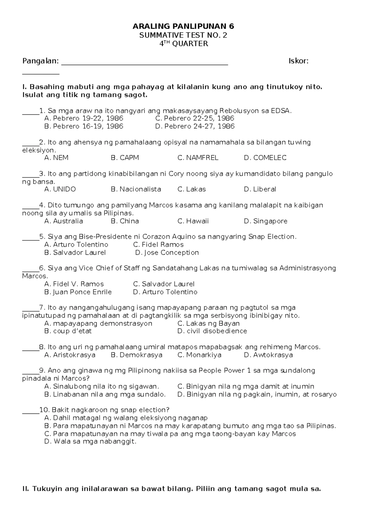 DLL Araling Panlipunan 6 Q4 W5 - GRADES 1 to 12 DAILY LESSON LOG School: DepEdClub Grade Level ...