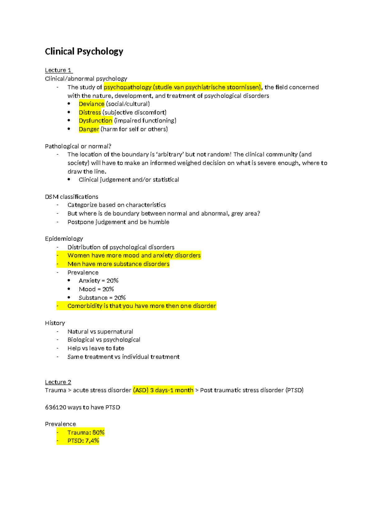 Clinical Psychology Lecture Notes - Summary & Key Concepts - Studeersnel
