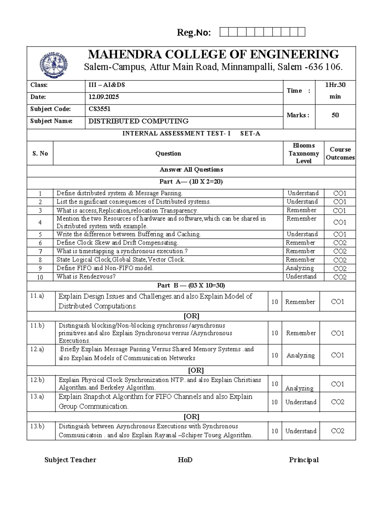 CS3551 Internal Assessment I - Distributed Computing Notes 2025 - Studocu