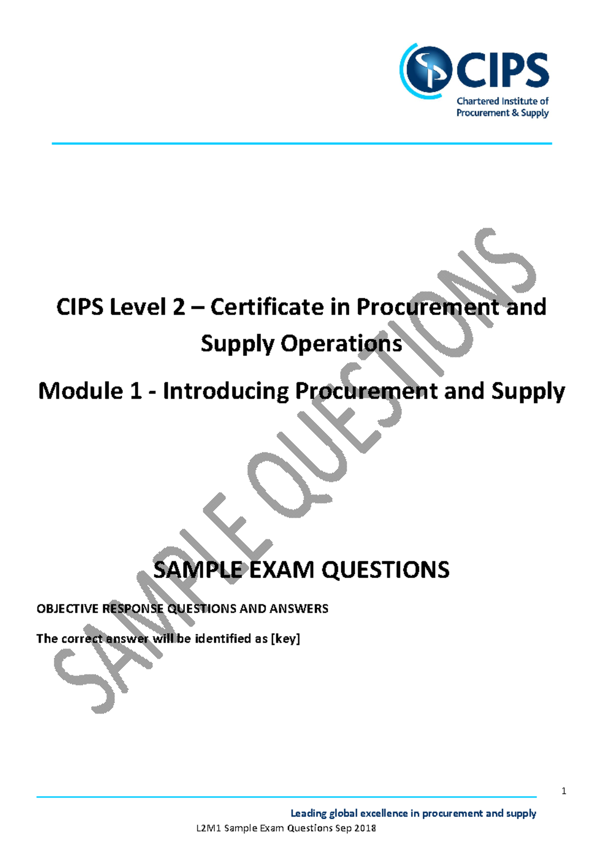 L2M1 Final Exam Sample Questions for Procurement & Supply 2018 - Studocu