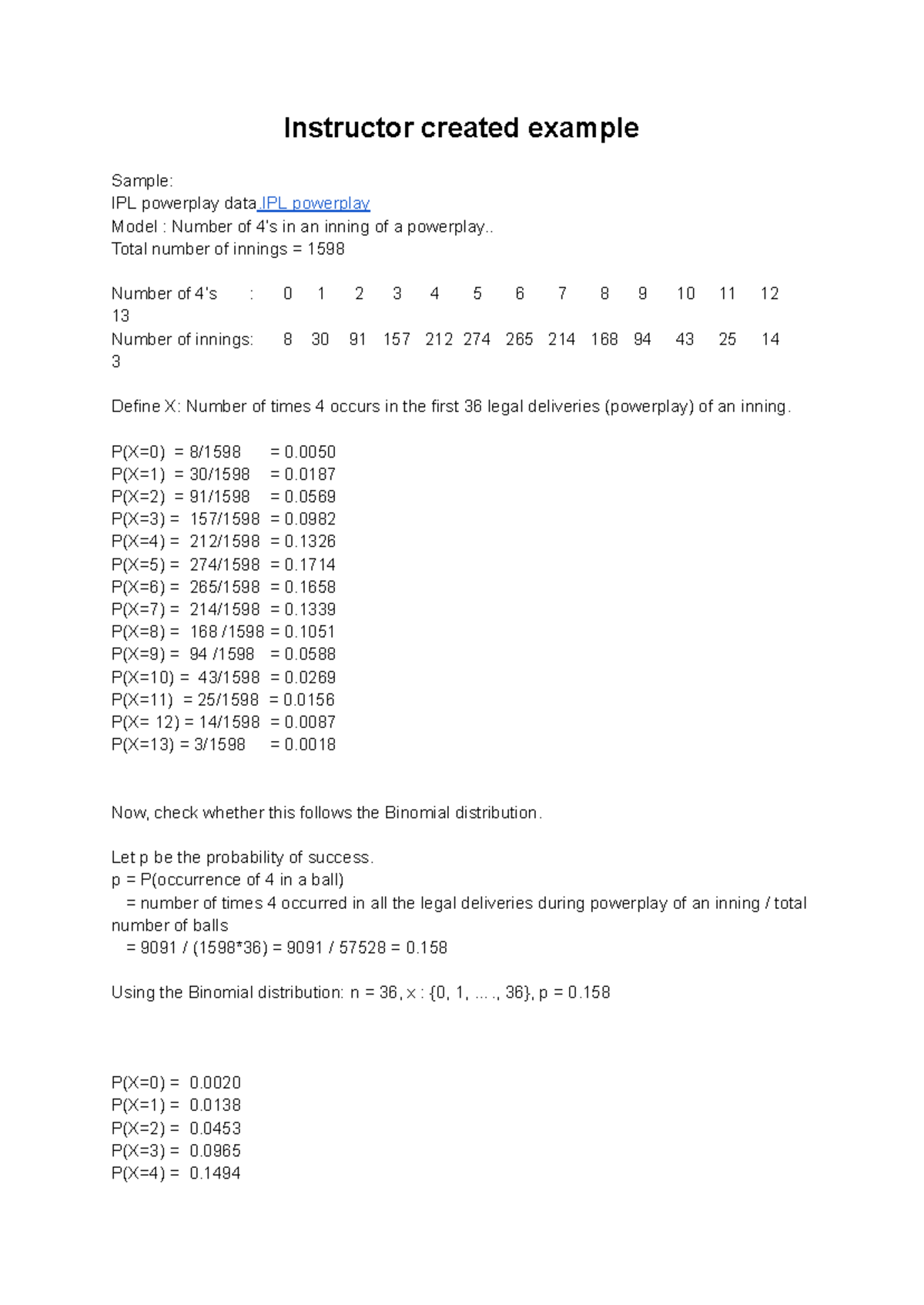 Instructor created example - Instructor created example Sample: IPL ...