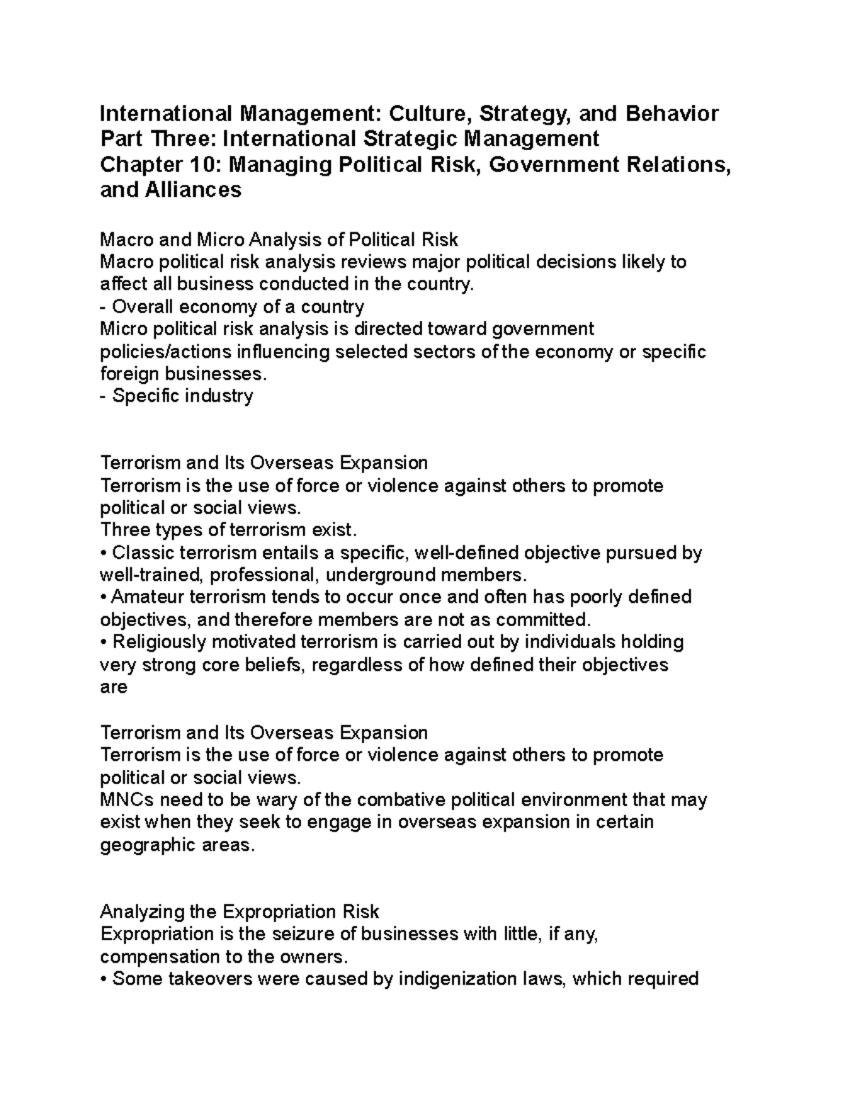 Chapter 10: Managing Political Risk & Government Relations in Intl ...