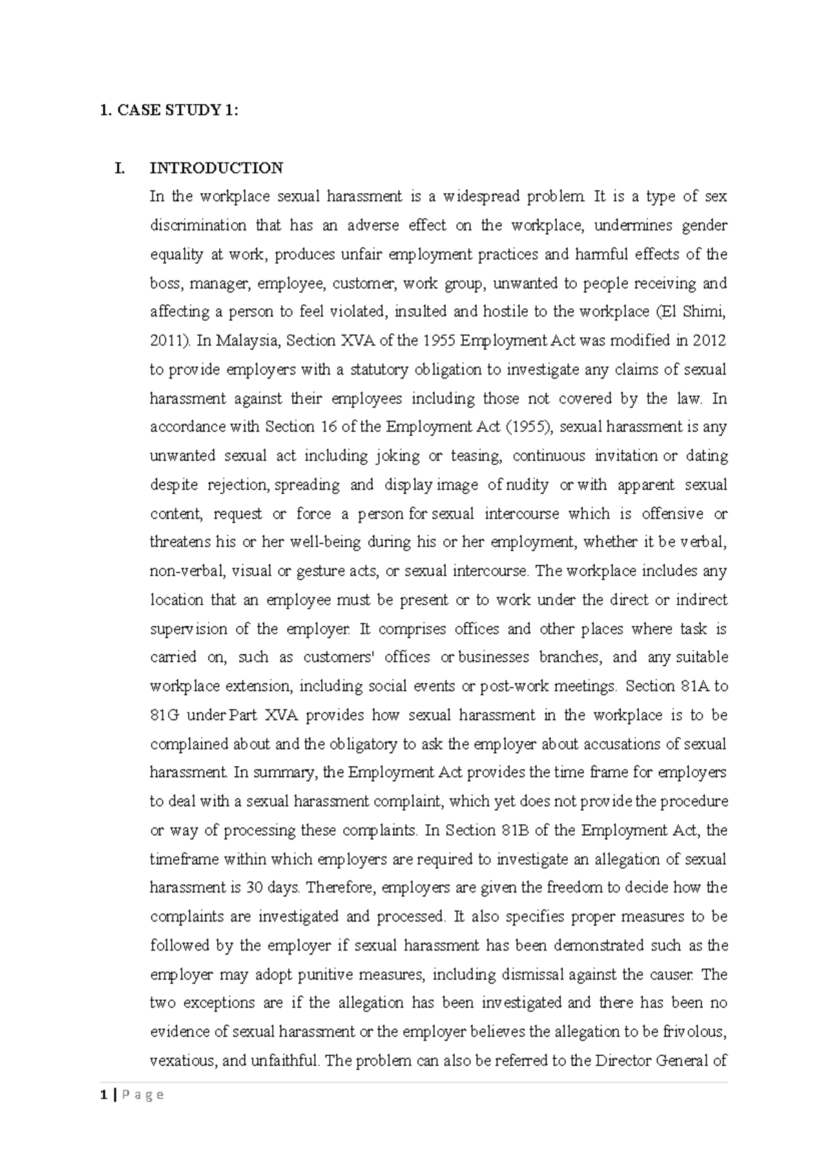 HRM581 ASSIGNMENT LAW - 1. CASE STUDY 1: I. INTRODUCTION In the ...