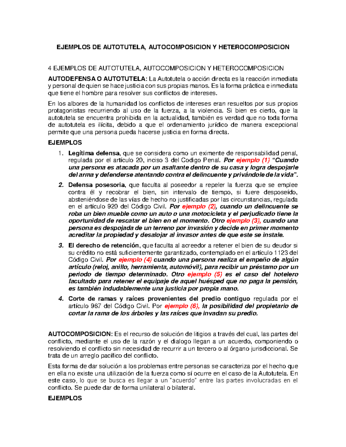 Ejemplos de Autotutela, Autocomposición y Heterocomposición en Derecho ...