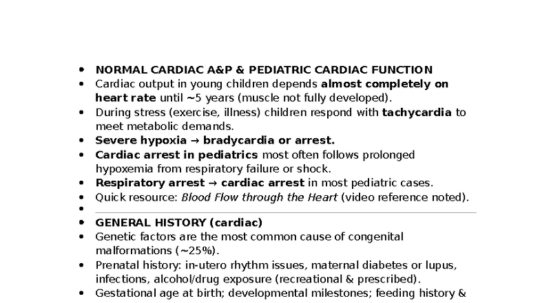 PEDS 101: Pediatric Cardiac Function & Heart Defects Overview - Studocu