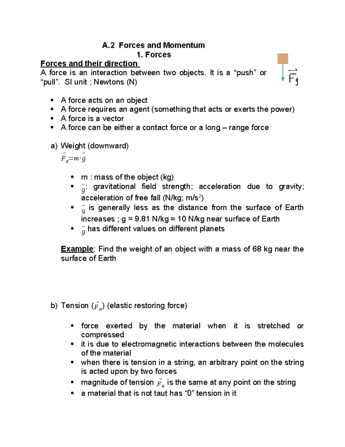 A2. Forces and Momentum: Key Concepts and Examples - Studocu