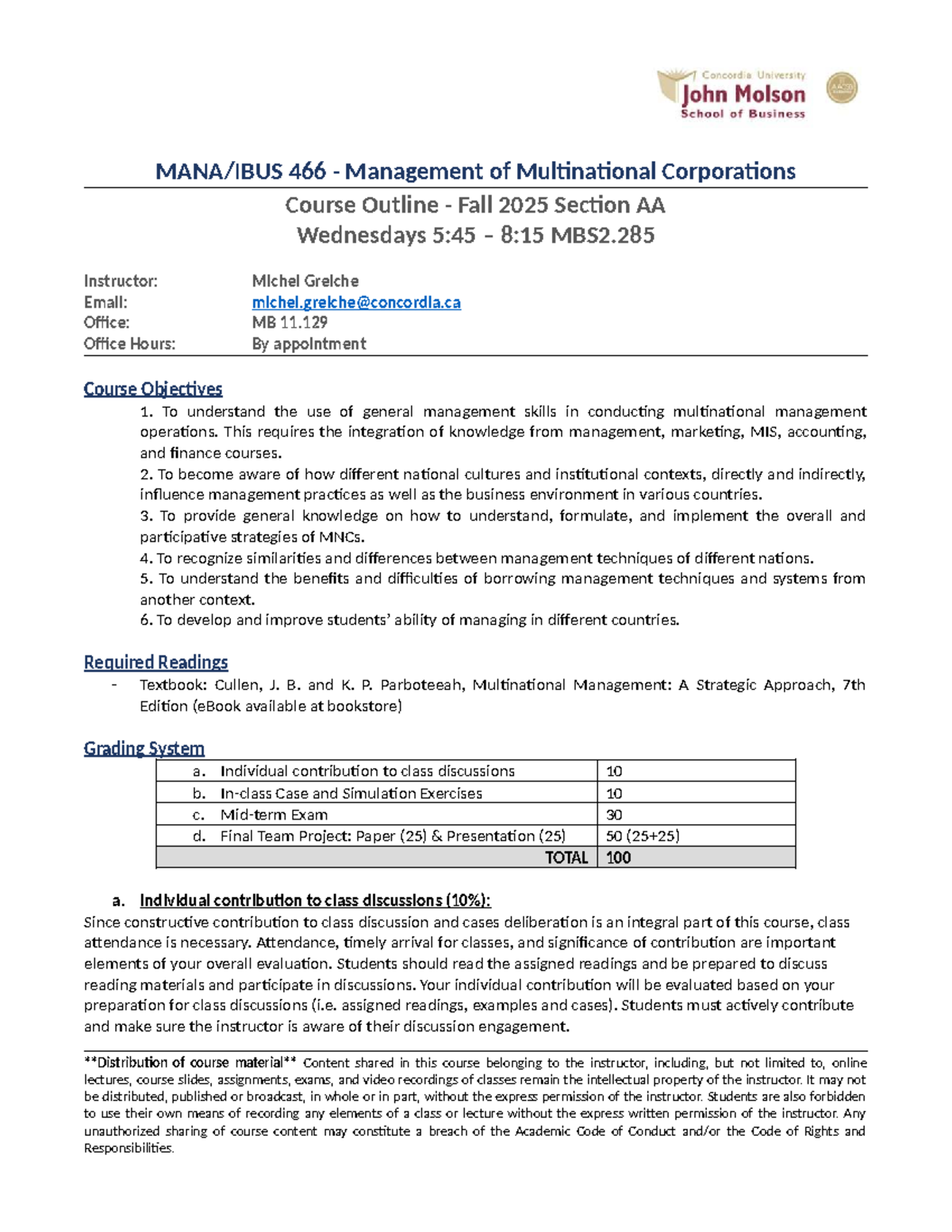 466 Management of Multinational Corporations Course Outline Fall 2025 ...