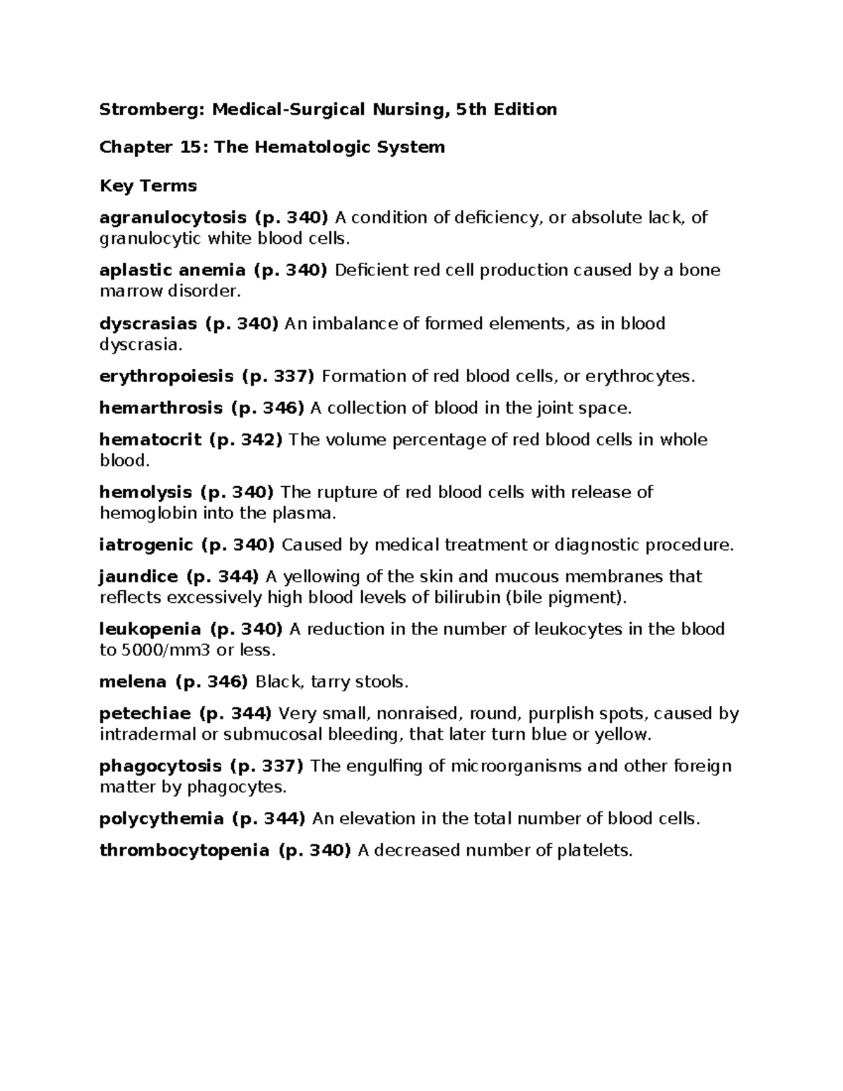 Chapter 15 - The Hematologic System (Medical-Surgical Nursing) - Studocu