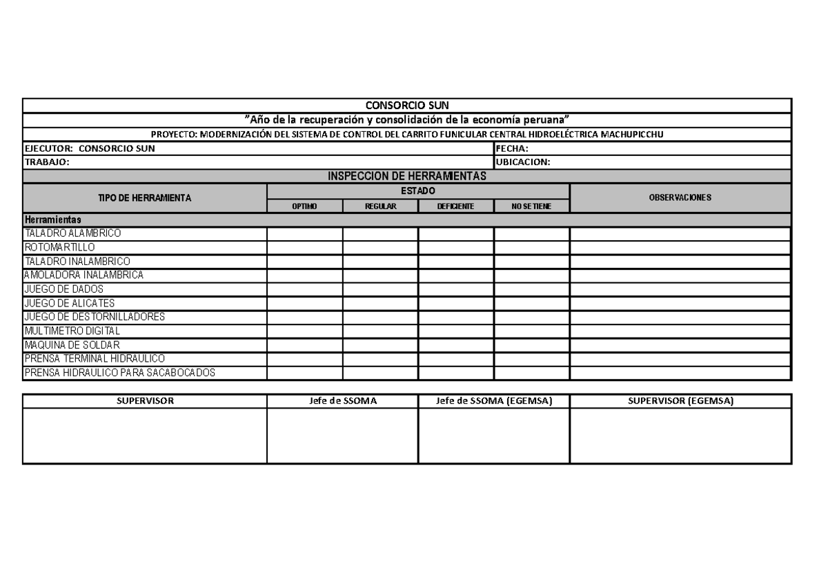 Herramientas Y Equipos 1 - OPTIMO REGULAR DEFICIENTE NO SE TIENE ...