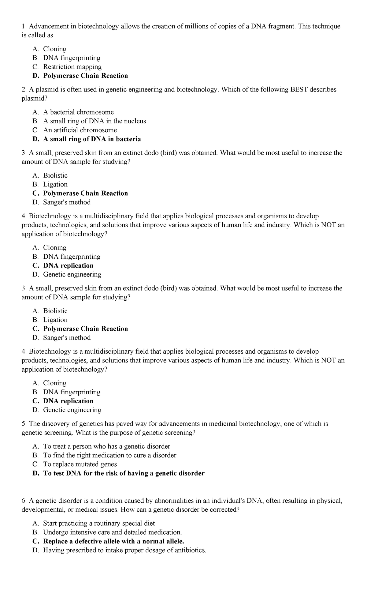 Pretest Genbio 2: Key Concepts in Biotechnology and Evolution - Studocu